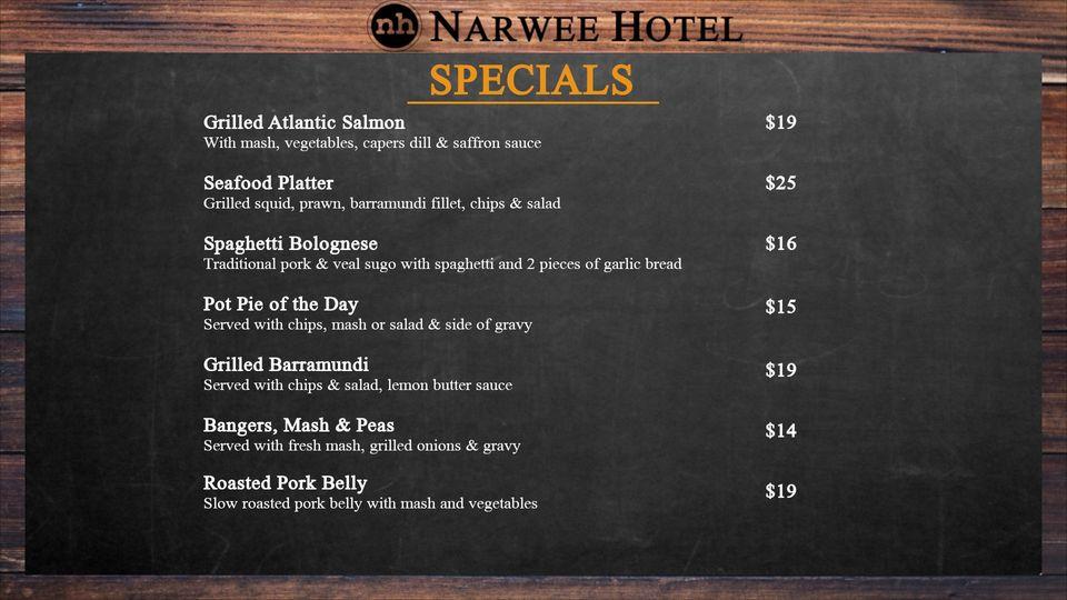 Menu at Narwee Hotel restaurant, Narwee