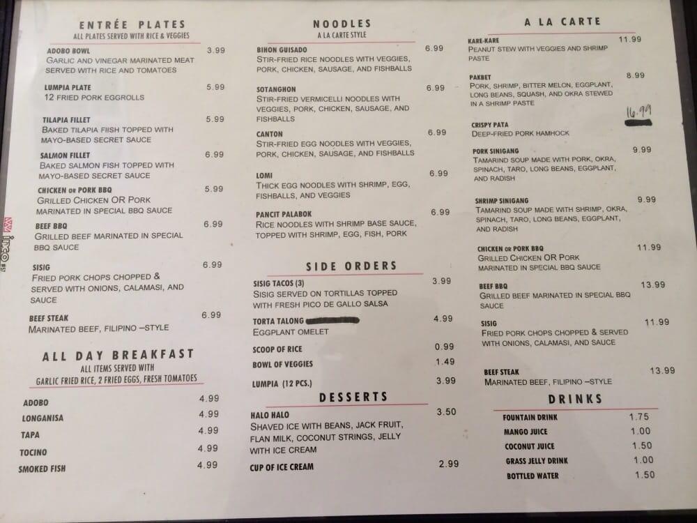 Menu at Nova's Grill Filipino Fast Food, Covina