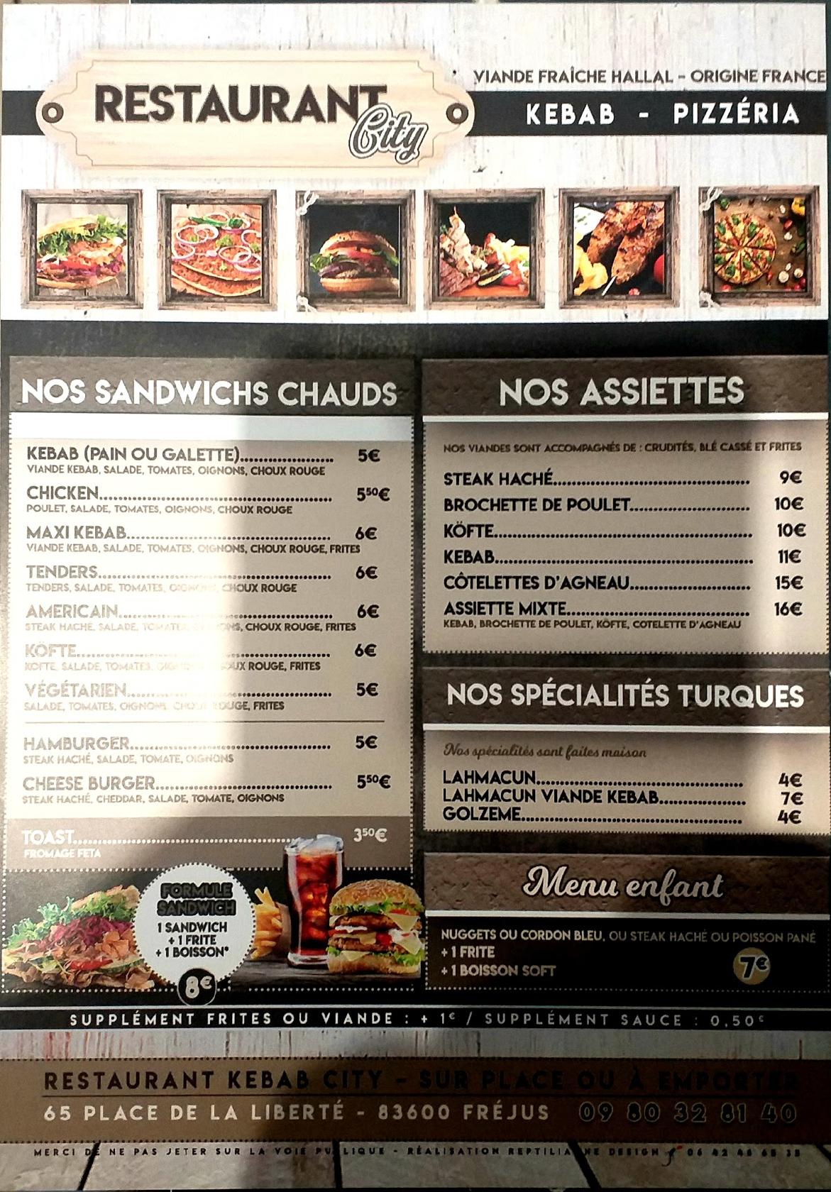 Menu au Restaurant City Kebab, Fréjus