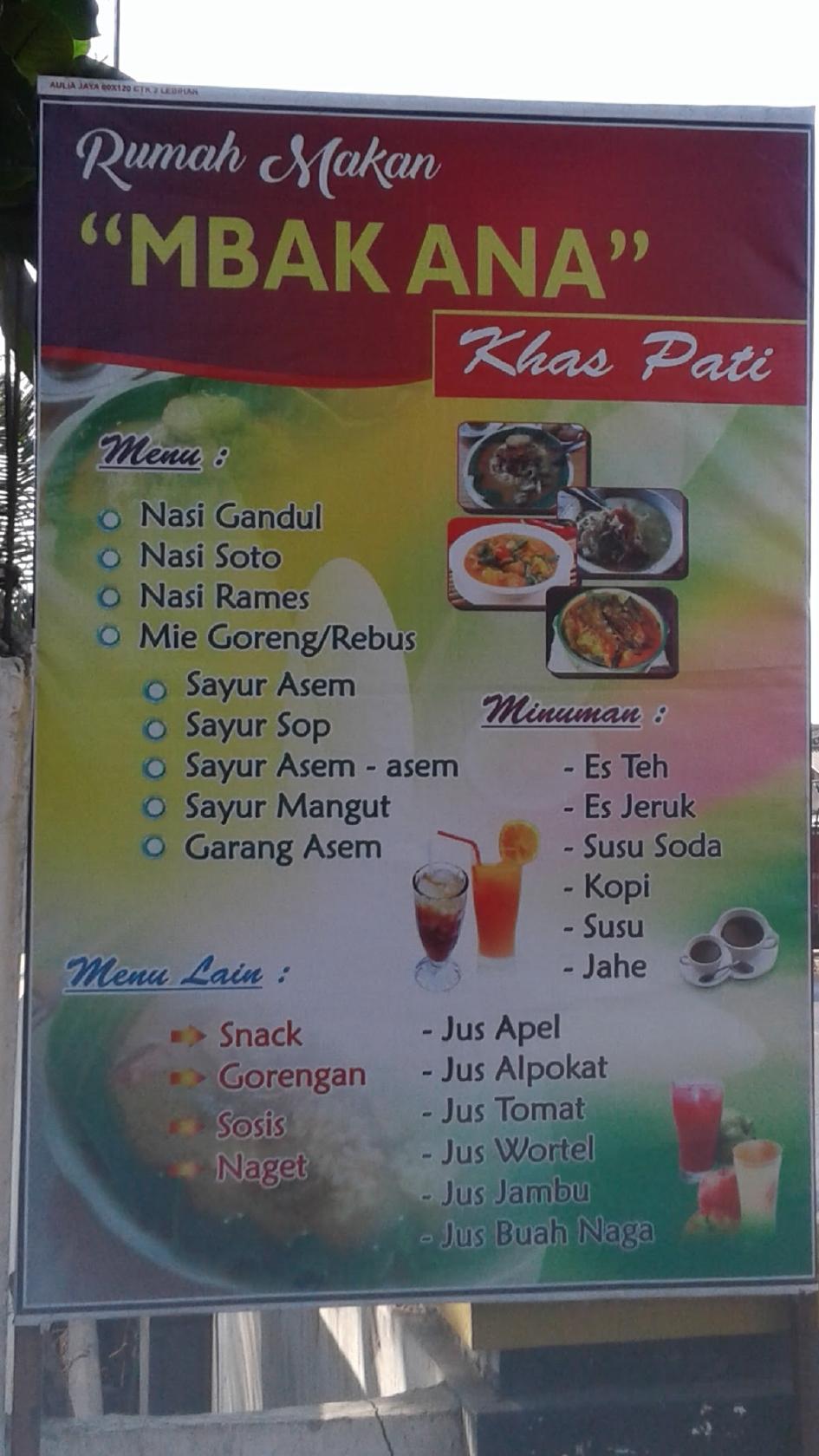 Menu at Rumah Makan "MBAK ANA", Sukolilo