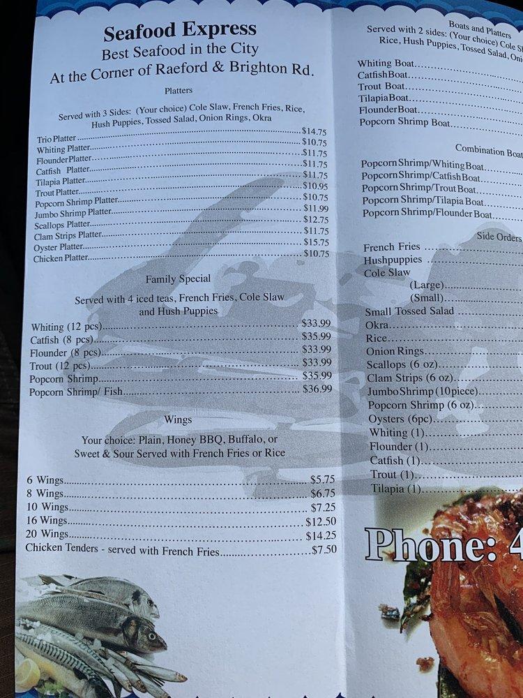 Menu at Seafood Express restaurant, Fayetteville, 936 Brighton Rd