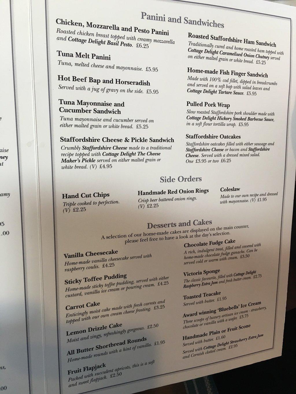Menu at The Cottage Kitchen Country Cafe, Winkhill, Ashbourne Road