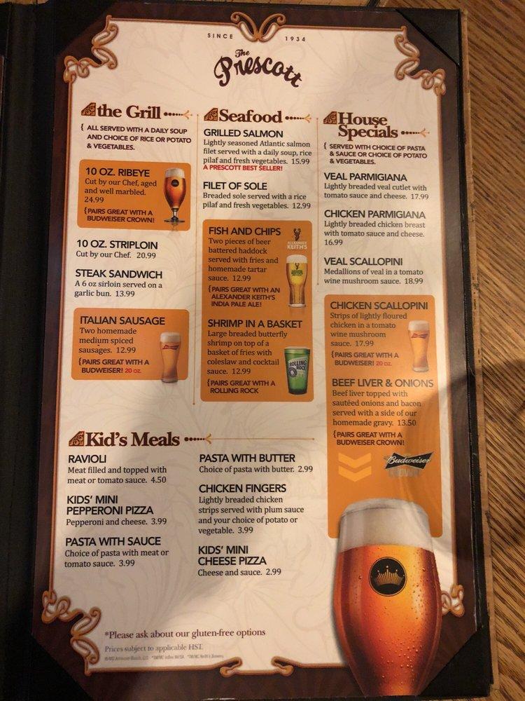 Menu at The Prescott restaurant, Ottawa