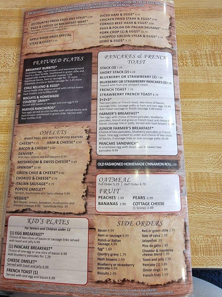 Menu at Appleridge Cafe, Wheat Ridge