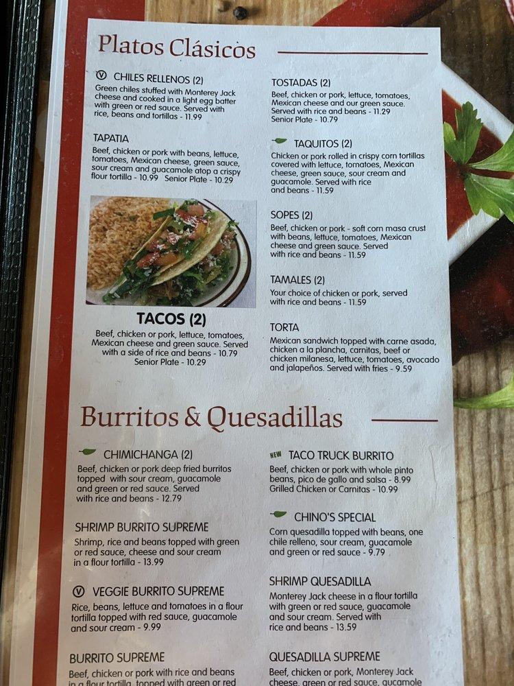 Menu at El Rosal restaurant, Patterson