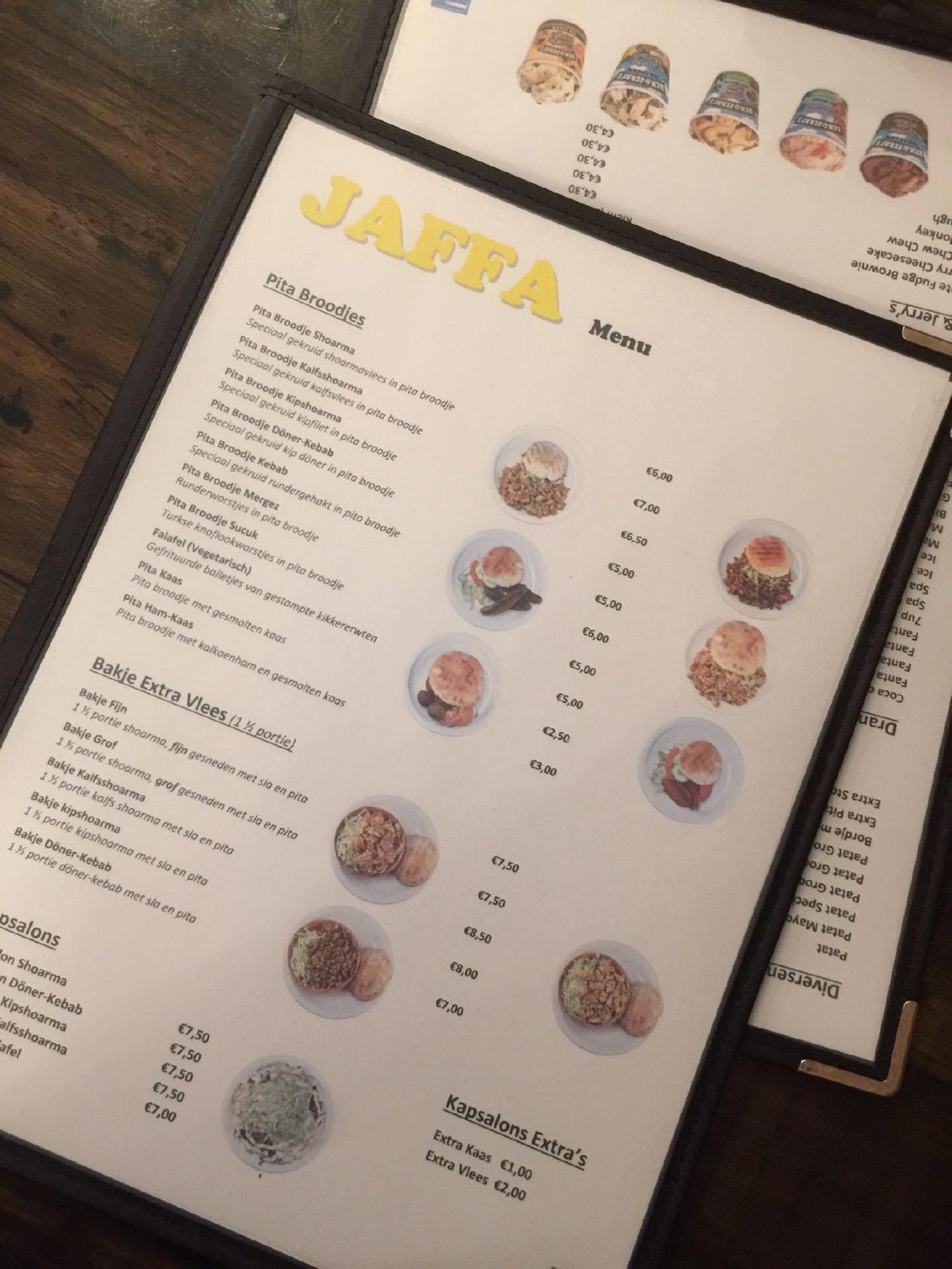 Speisekarte von Jaffa Shoarma, Rotterdam