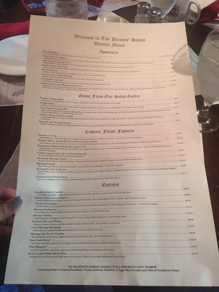 Menu at The Pirates' House restaurant, Savannah