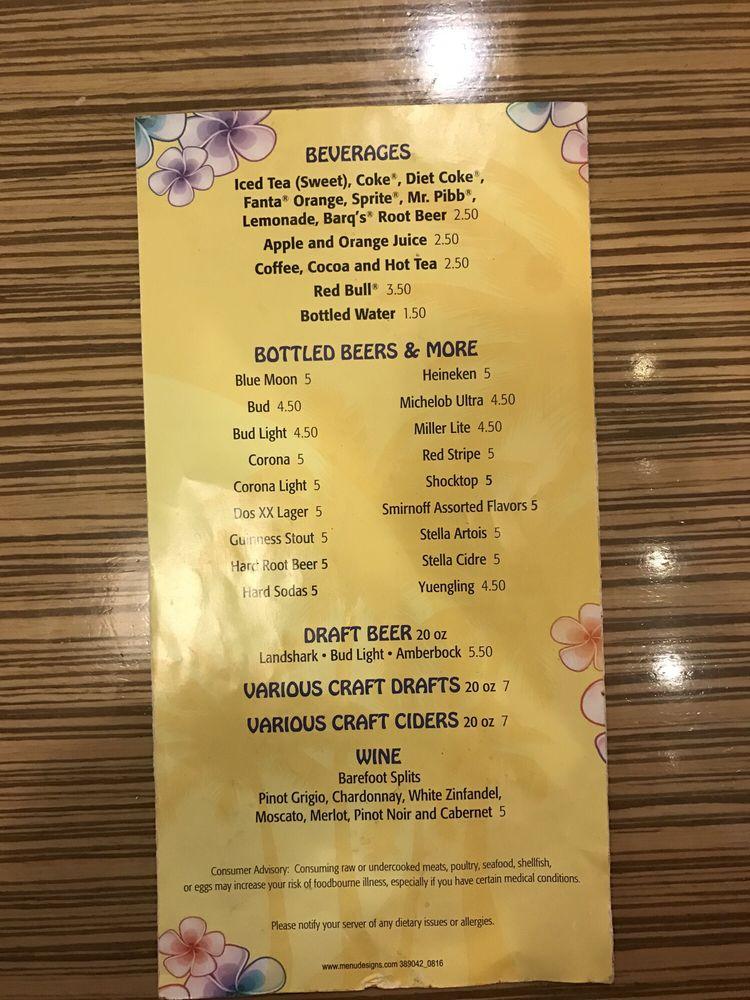 Menu at Barefoot Bill's Island Grill, St. Augustine
