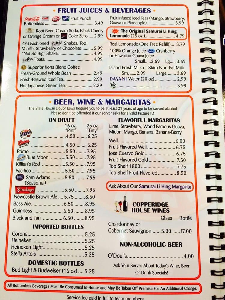 Menu at Big City Diner restaurant, Waipahu, 94-800 Ukeʻe Street #305