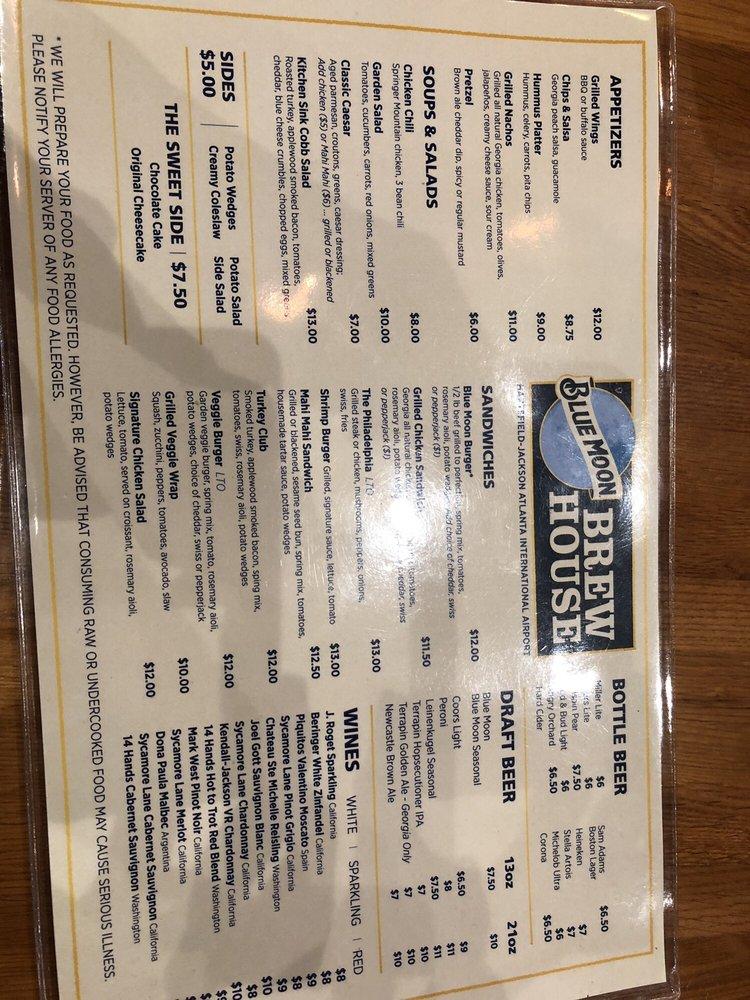 Menu at Blue Moon pub & bar, Atlanta, N Terminal Pkwy