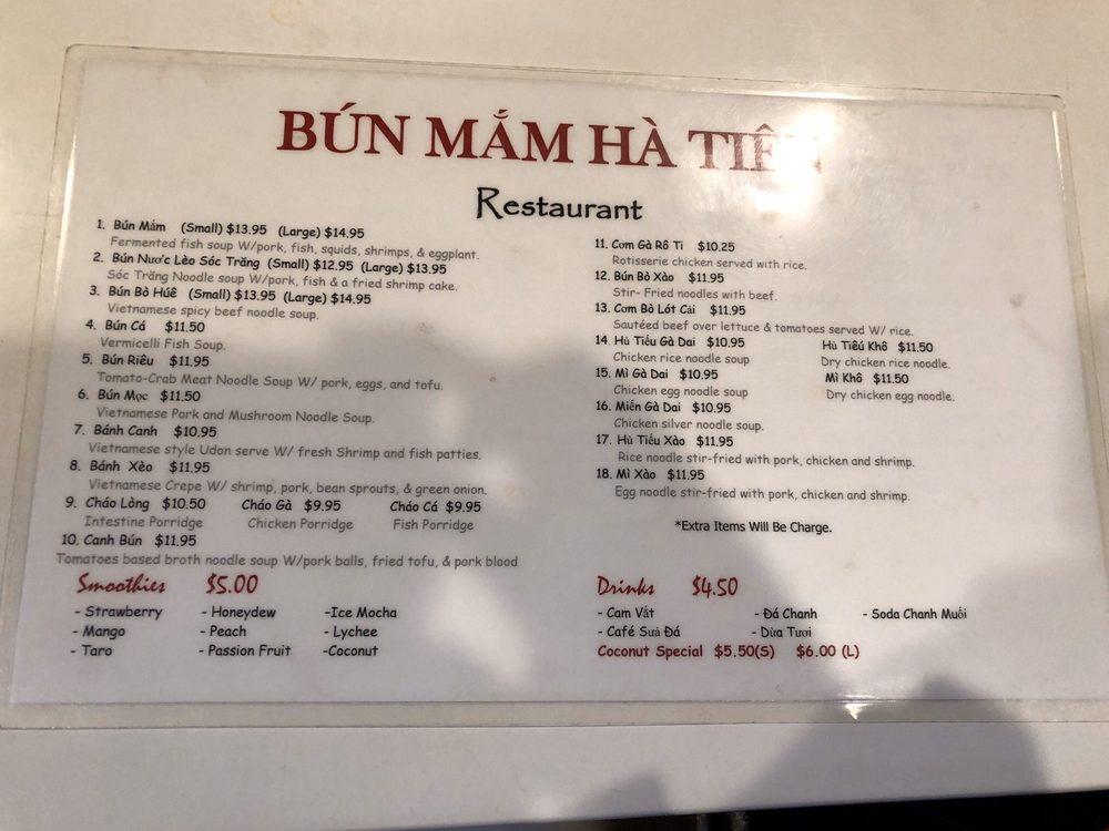 Menu at Bún Mắm Hà Tiên Simply Boba restaurant, San Jose