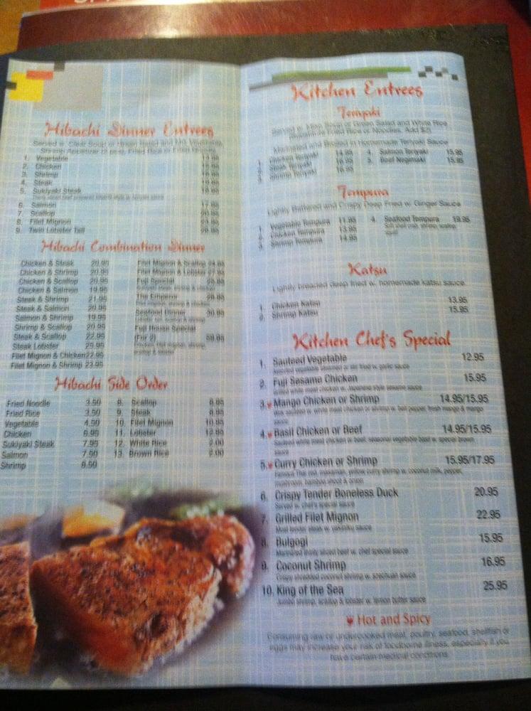 Menu at Fuji restaurant, Bennington