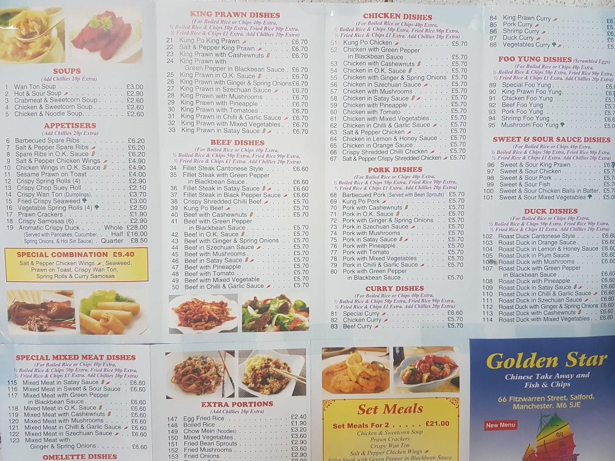Menu at Golden Star fast food, Salford, 66 Fitzwarren St