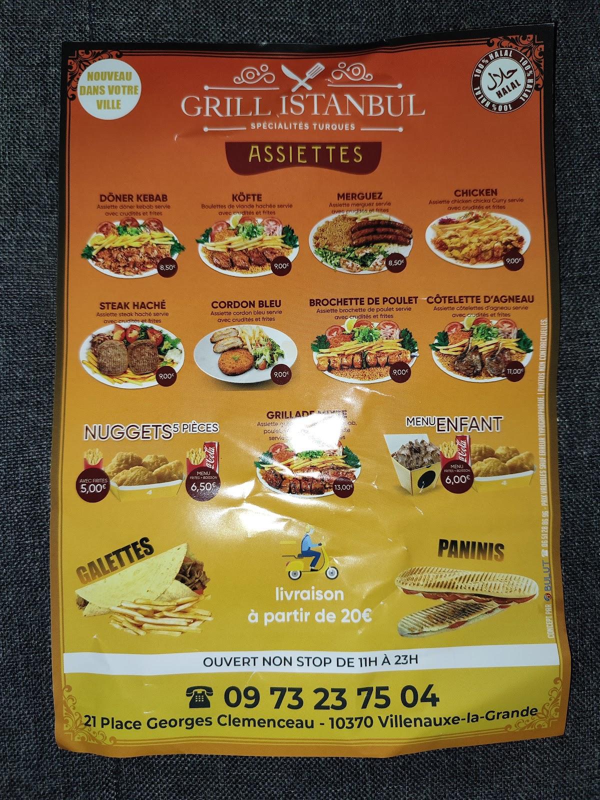 Menu au Grill Istanbul restaurant, Villenauxe-la-Grande