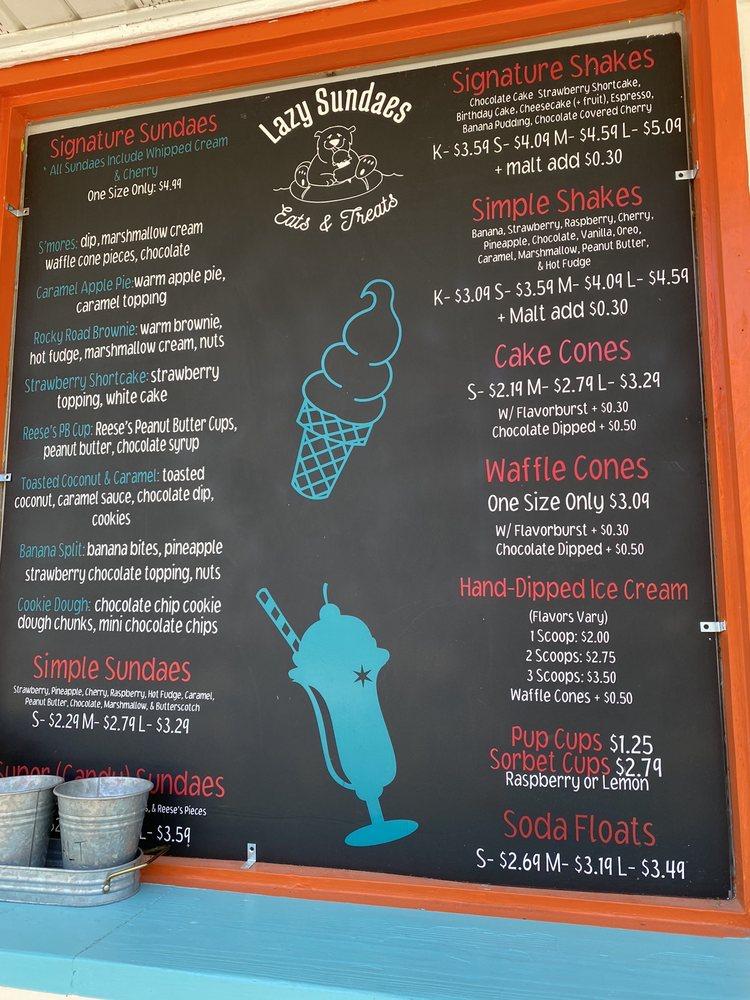 Menu at Lazy Sundaes restaurant, Georgetown