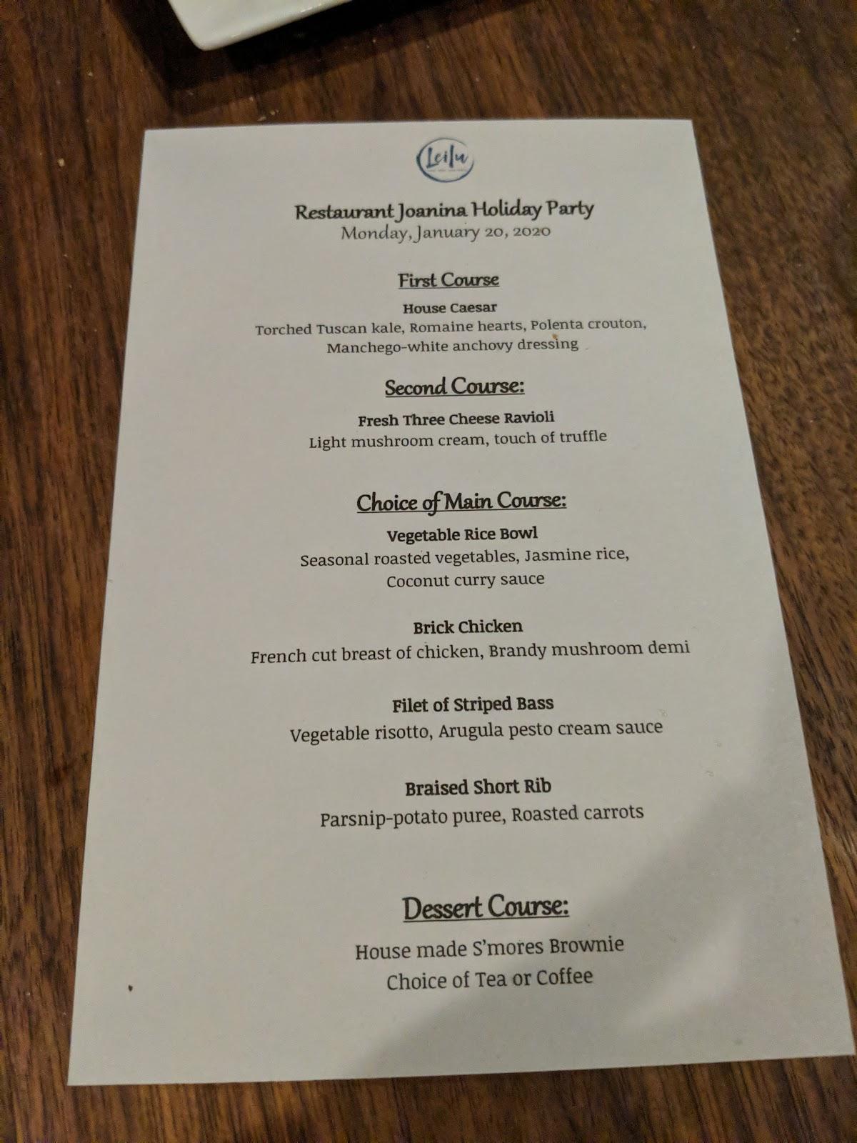 Menu at Leilu restaurant, Huntington