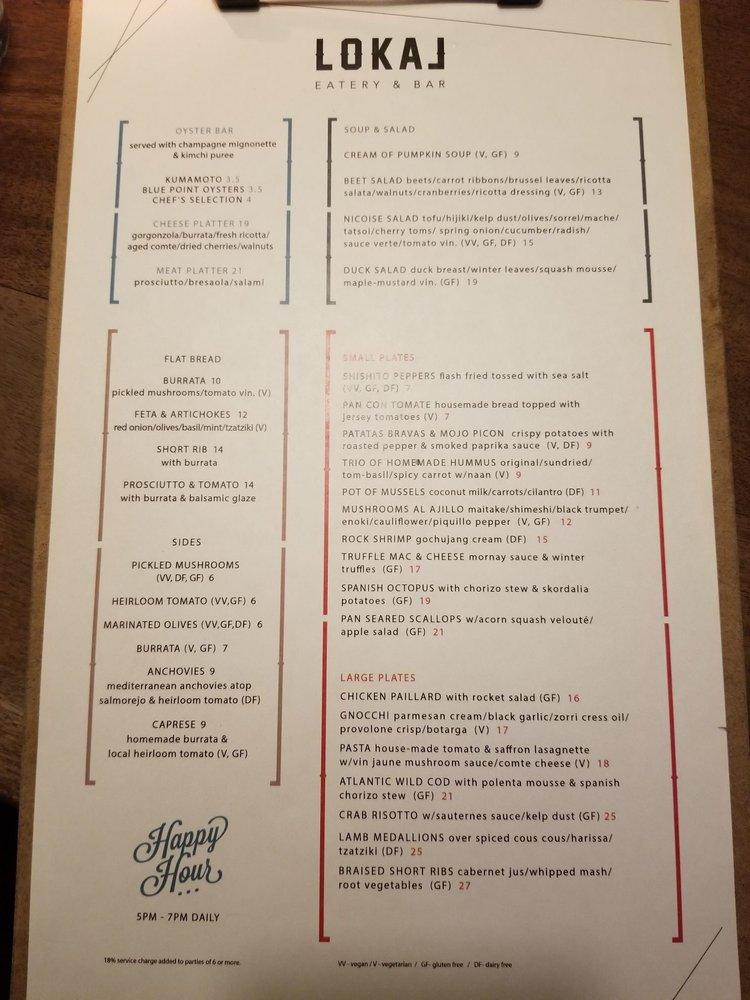 Menu at Lokal Eatery & Bar, Jersey City