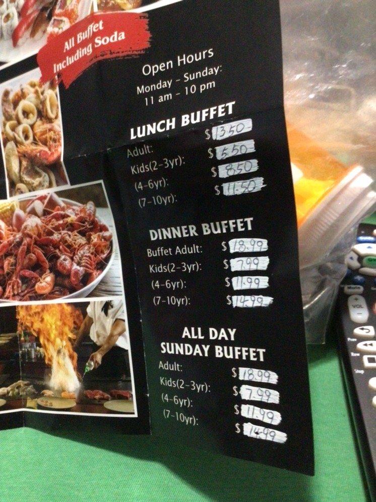 Menu at Lucky Buffet restaurant, Bear