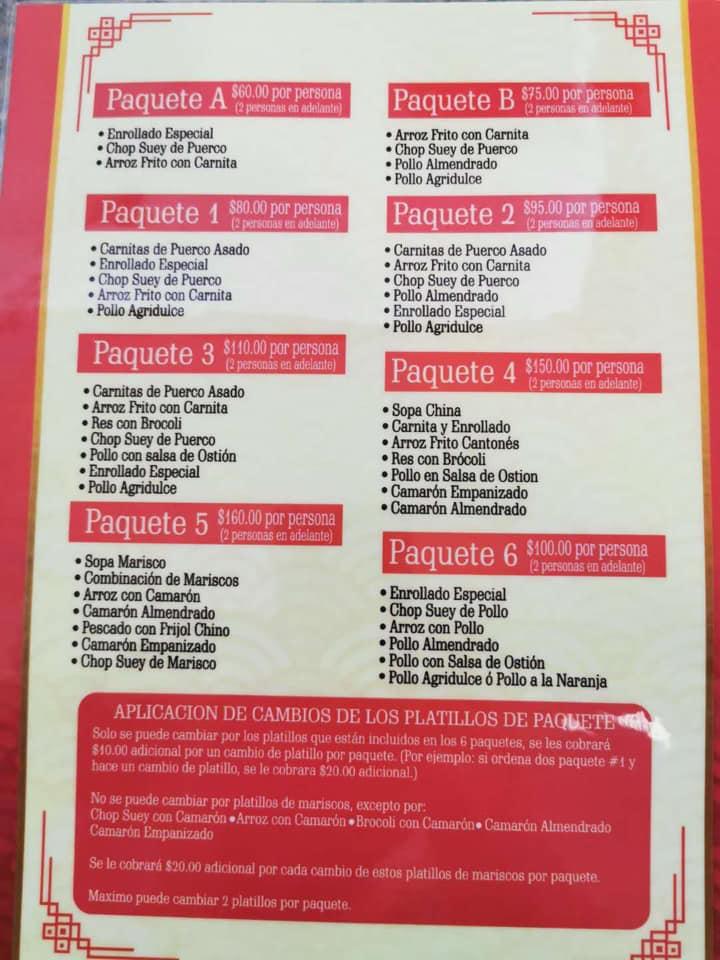 Carta de Restaurant Perla Oriental, Heroica Guaymas