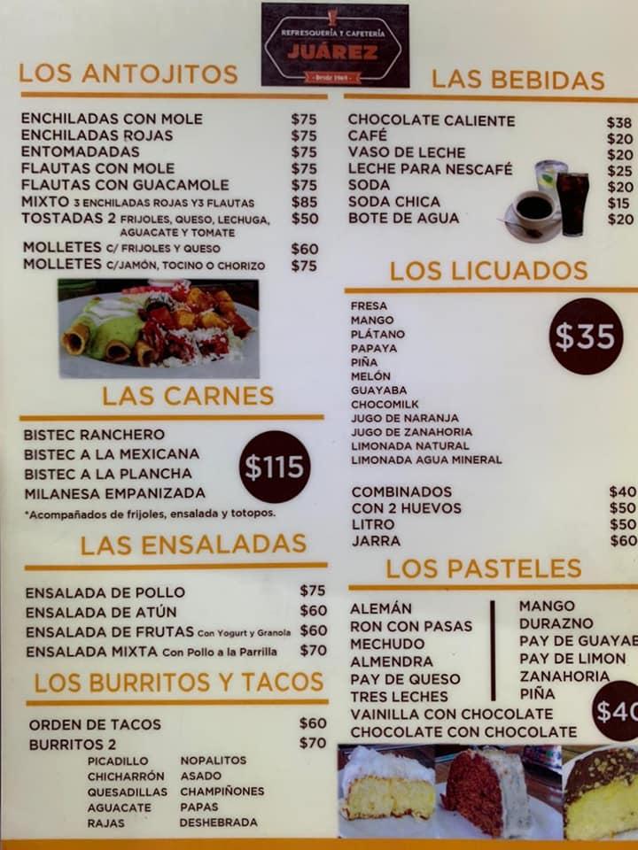 Carta del restaurante Refresquería Juárez, Monterrey