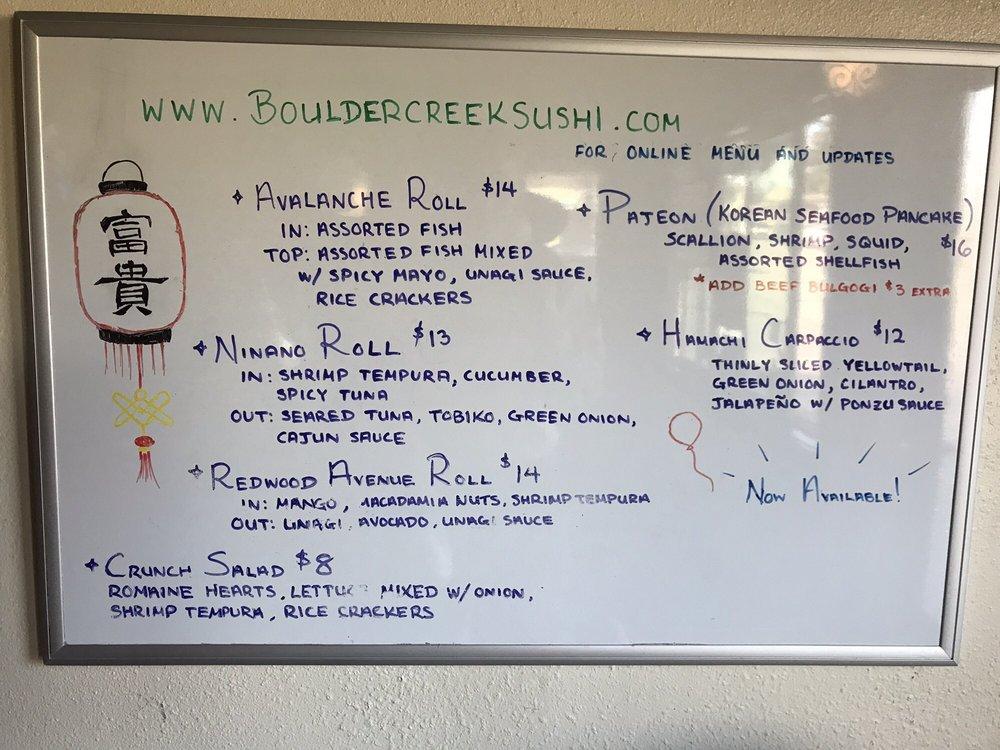Menu at Tae's Edo Sushi Bar, Boulder Creek