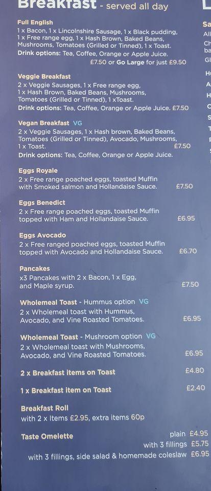 Menu at Taste cafe, Retford