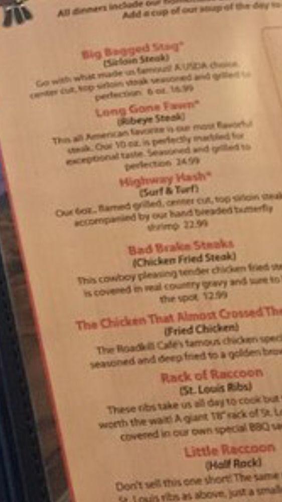 Menu at The Roadkill Cafe/O.K. Saloon, Seligman