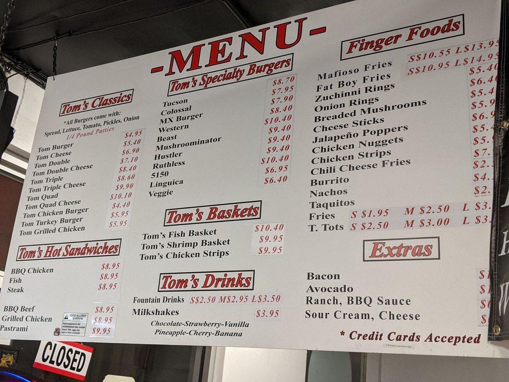 Menu at Tom's Take Out restaurant, Santa Maria