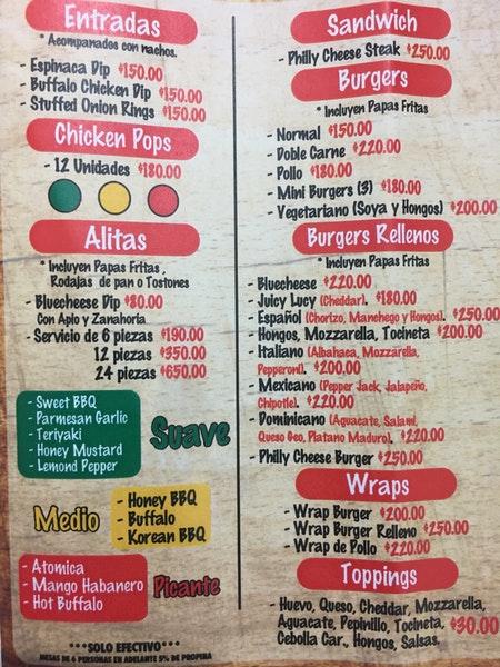 Carta del restaurante Yona's Buffalo Wings & Beer, Santiago De Los Caballeros