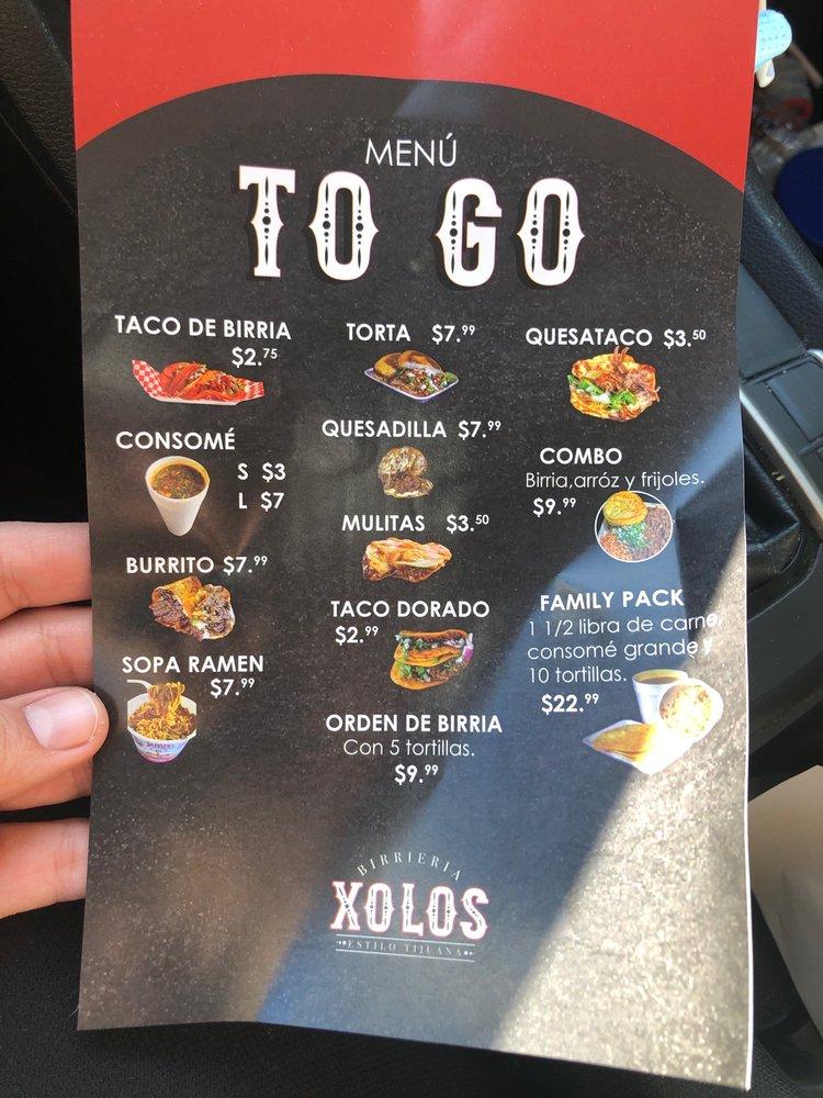 Menu at Birrieria Xolos restaurant, Ontario