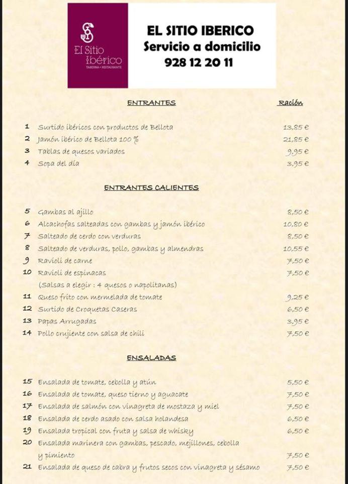Menu at RESTAURANTE El Sitio Ibérico, Vecindario, C. Domingo Doreste