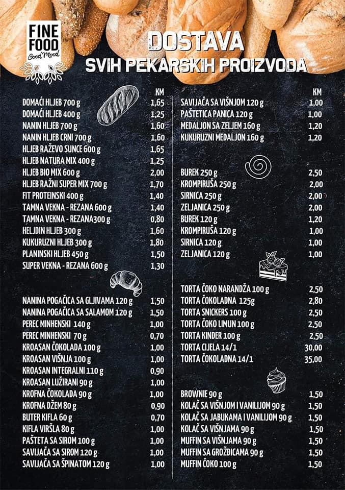 Menu at Fine Food Titova, Sarajevo, Maršala Tita 58