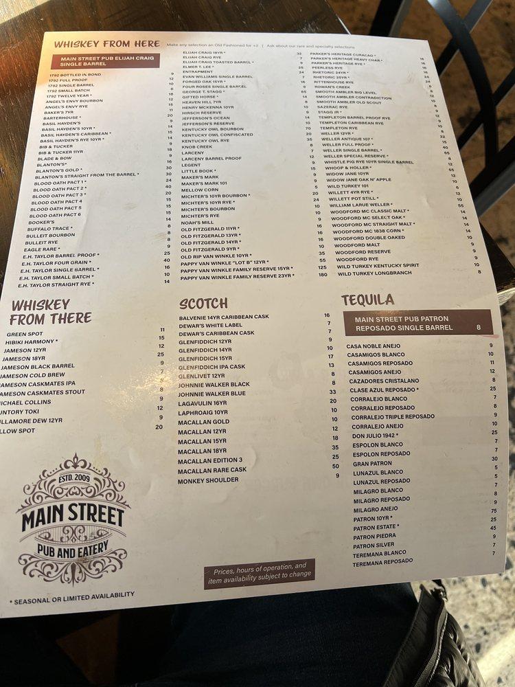 Menu at Main Street Pub, Spartanburg, 252 W Main St