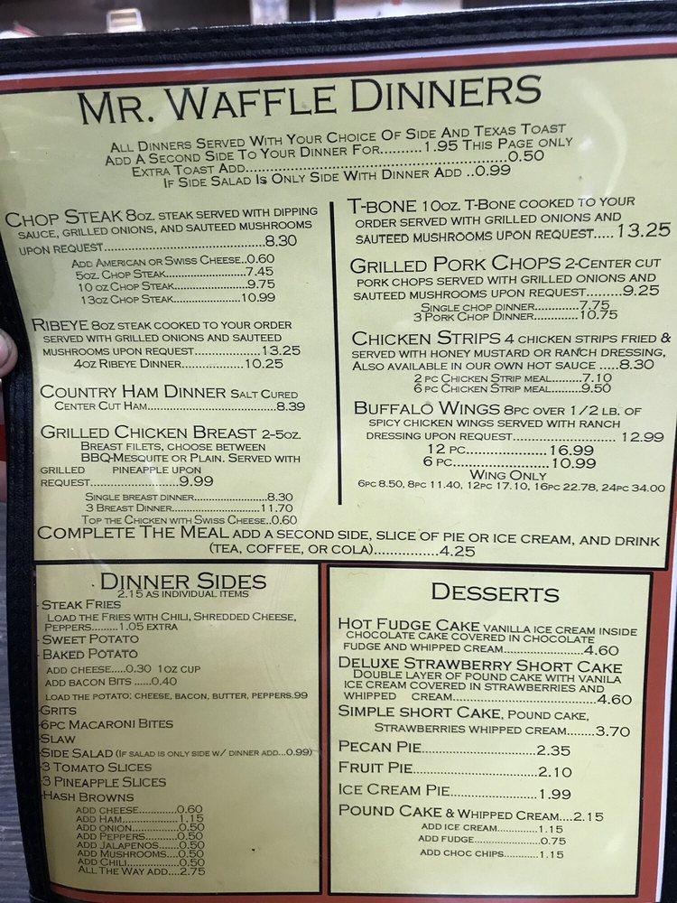 Menu at Mr Waffle restaurant, Gaffney