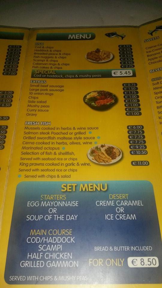 Menu at Seashell Restaurant, Saint Paul's Bay