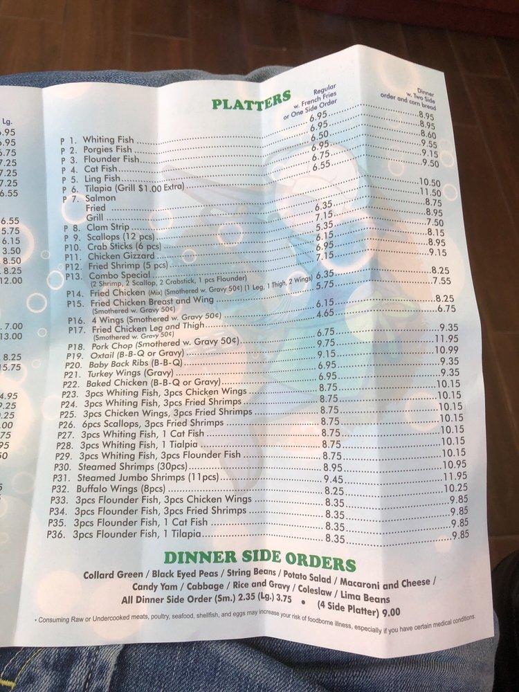 Menu at Soul Boat restaurant, Philadelphia, Dickinson St