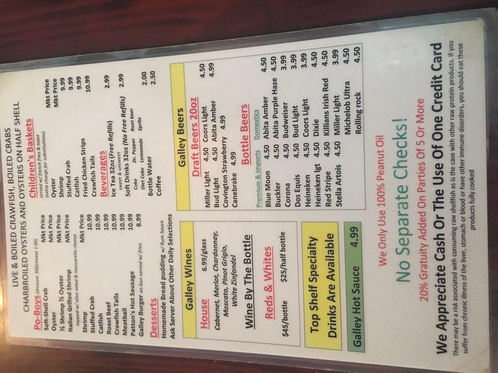 Menu at The Galley Seafood restaurant, Metairie, Metairie Rd