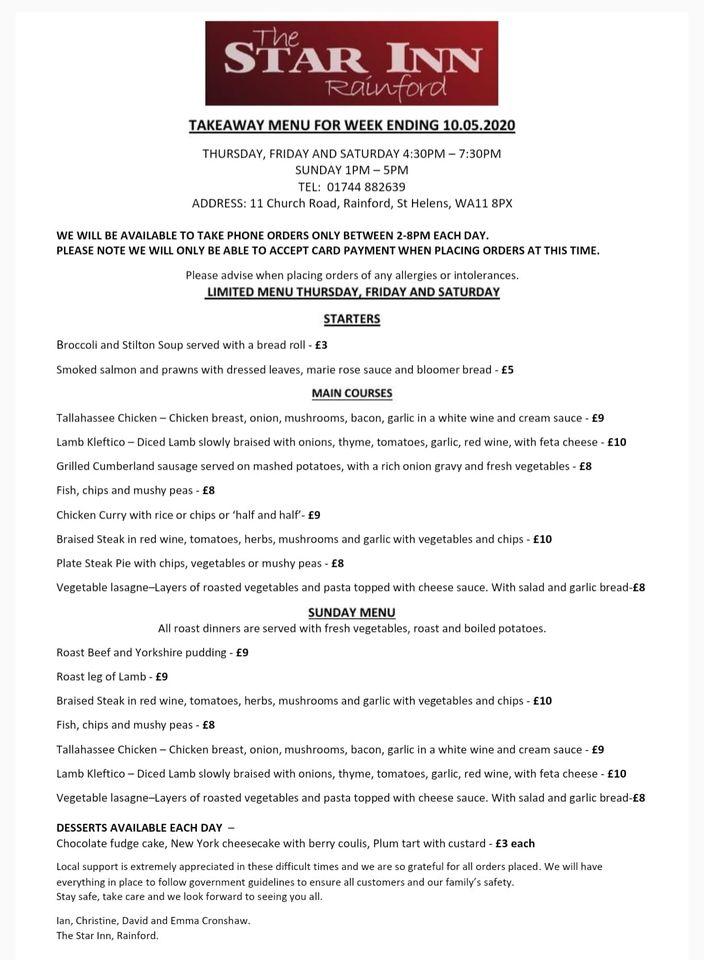 Menu at The Star Inn pub & bar, St Helens, 11 Church Rd
