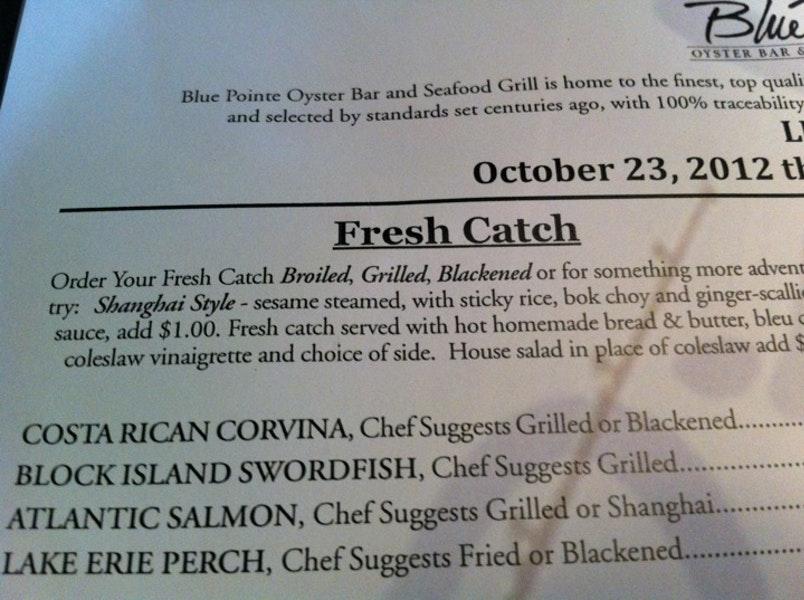 Menu at Blue Pointe Oyster Bar & Seafood Grill, Fort Myers