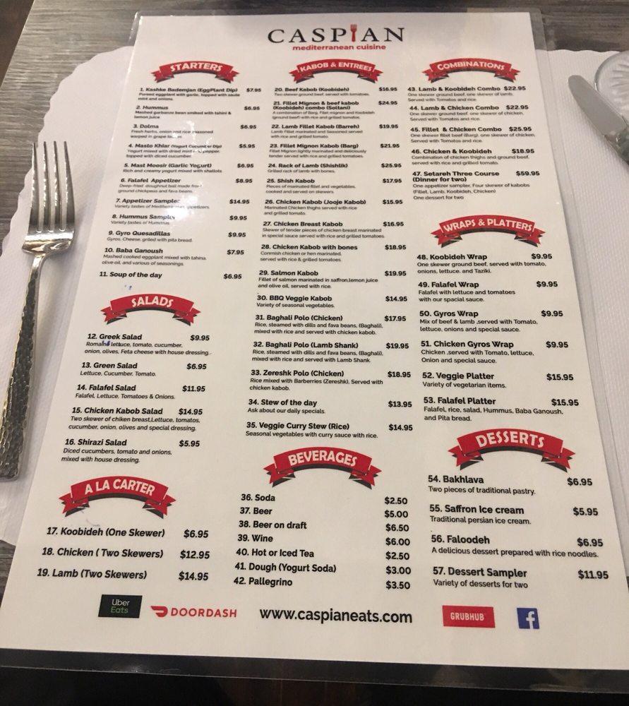 Menu at Caspian Cuisine restaurant, Mountain View