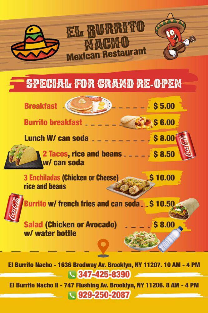 Menu at El Burrito Nacho II restaurant, New York City