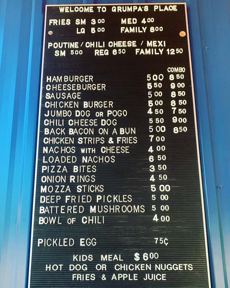 Menu at Grumpa's Place Fries and More restaurant, Lambton Shores