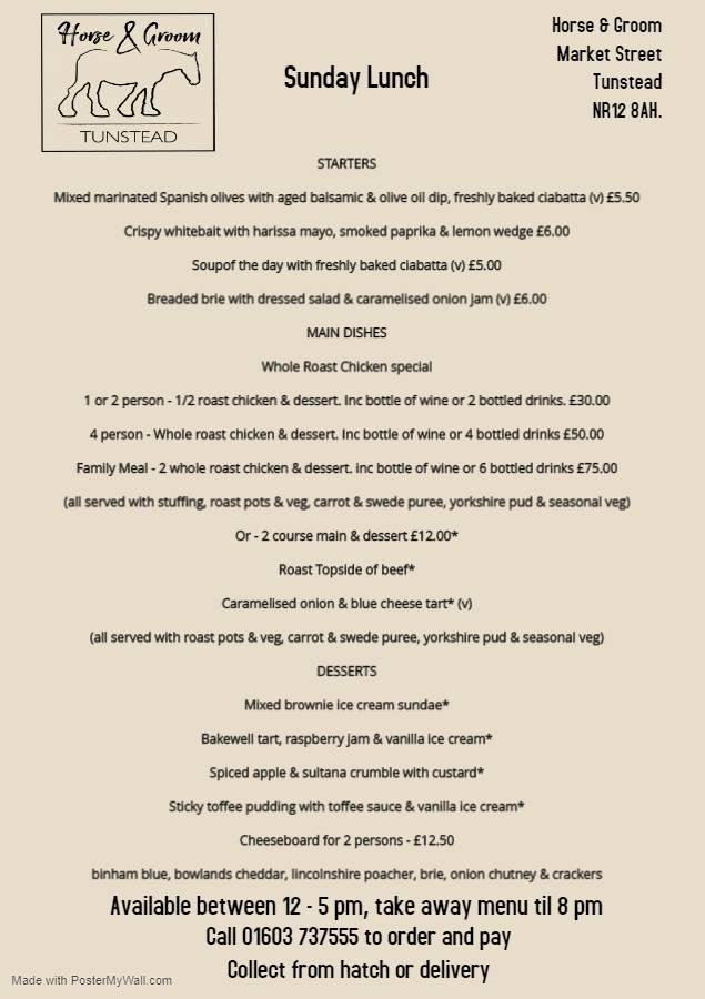 Menu at Horse & Groom pub & bar, Norwich