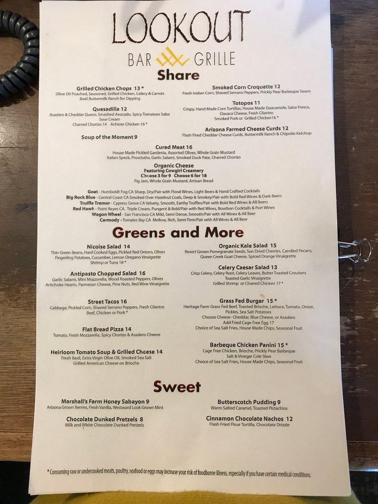 Menu at Lookout Bar & Grille, Tucson