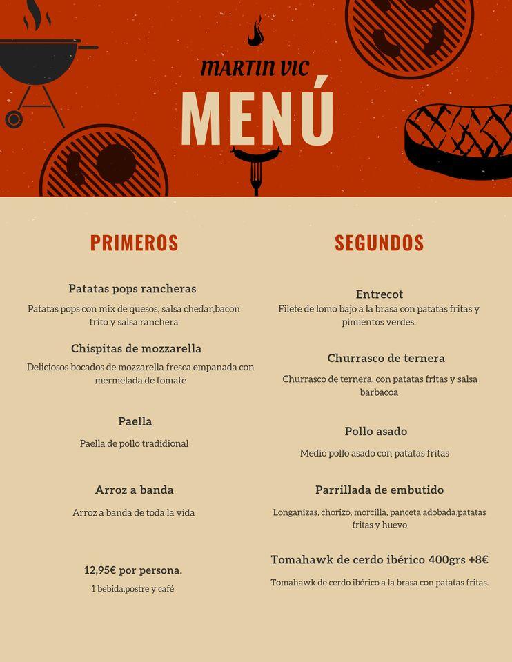Carta del restaurante Martin Vic Hamburguesería Catarroja, España