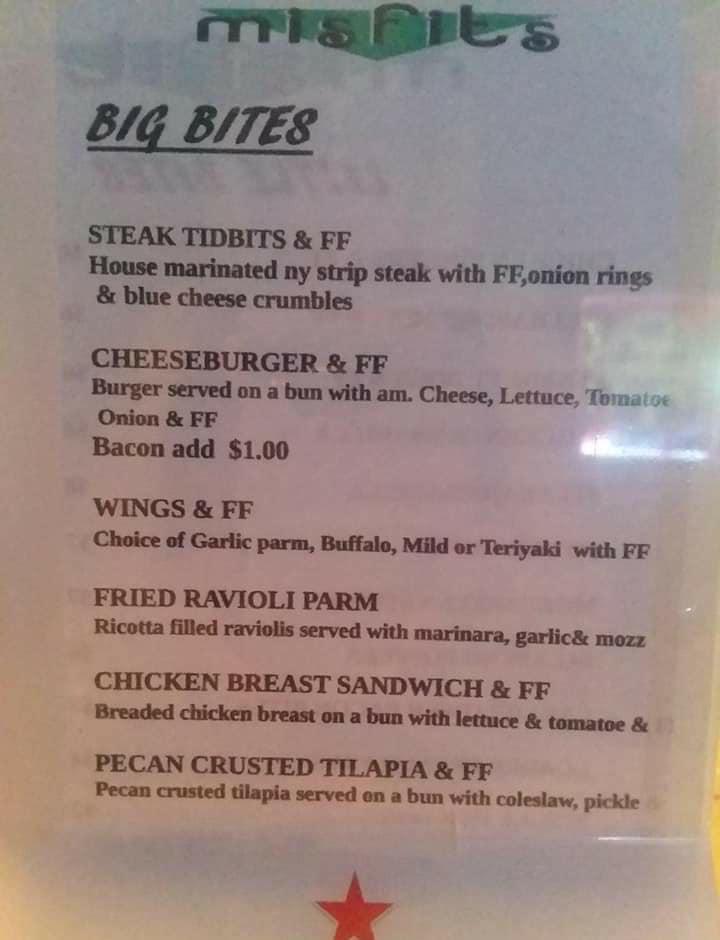 Menu at Misfits Tavern pub & bar, Ridge