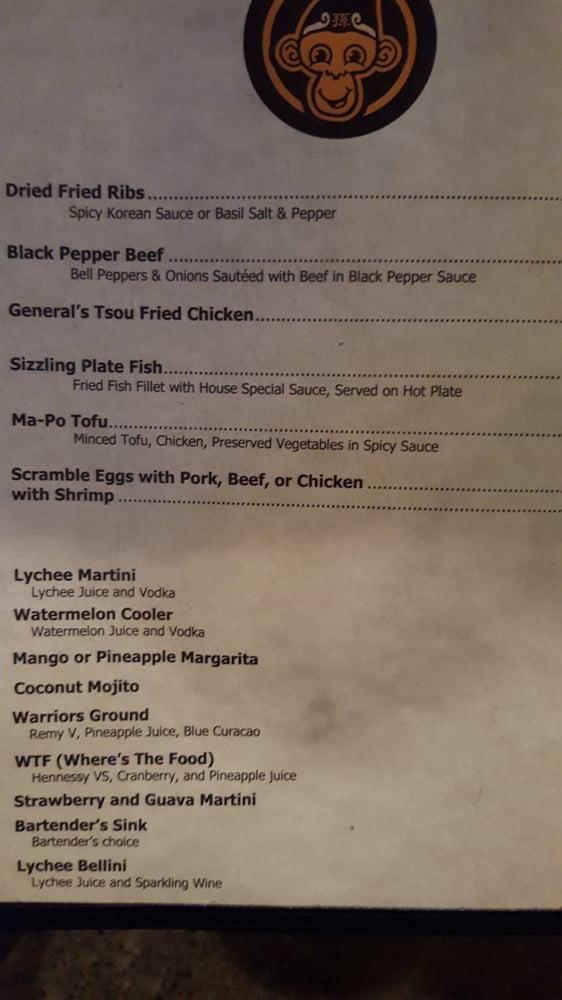 Menu at Monkey King Pub & Grub, Alameda
