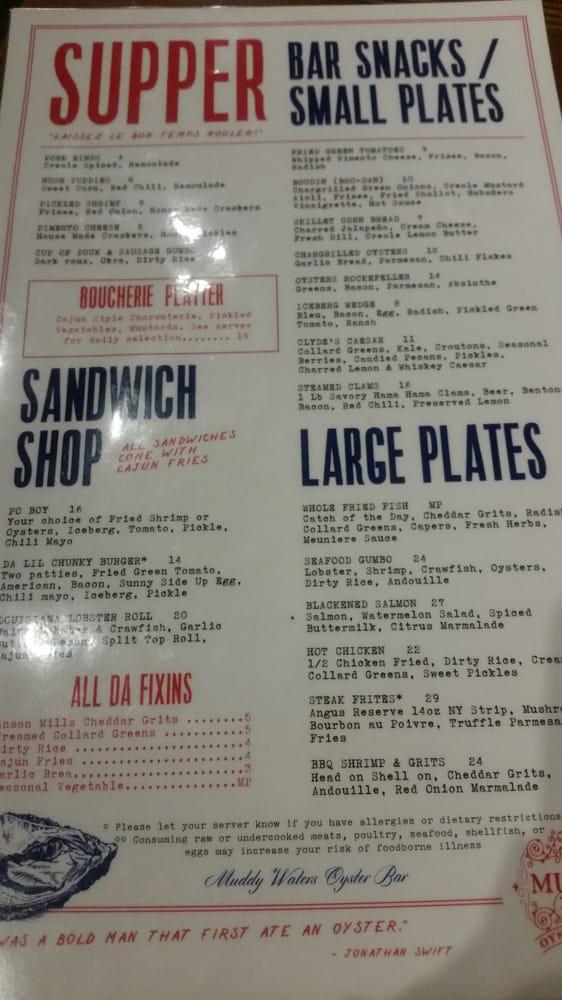Menu at Muddy Waters Oyster Bar, Pittsburgh