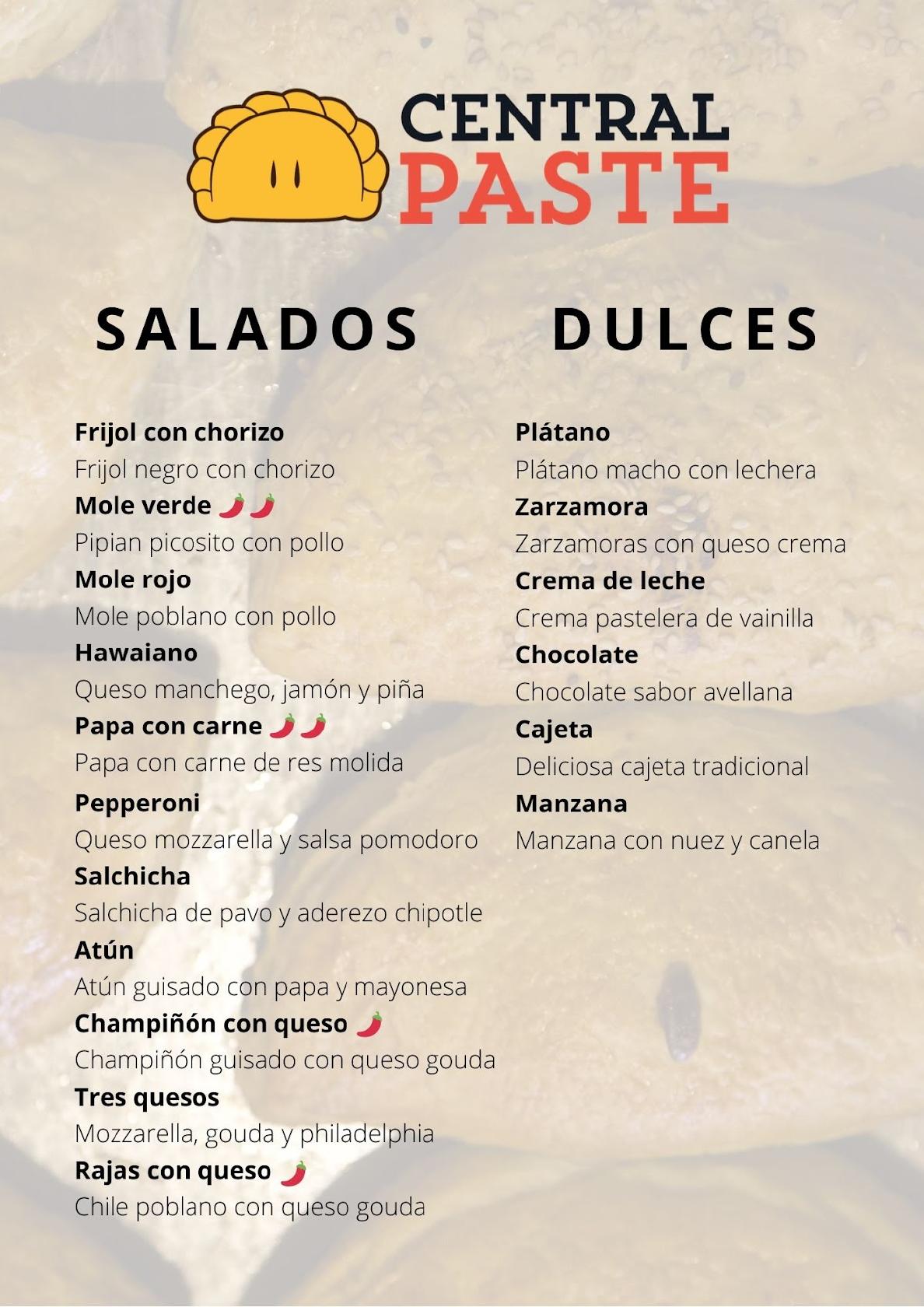 Menu at Pastes Central Paste restaurant, Guadalajara, C. Manuel López ...