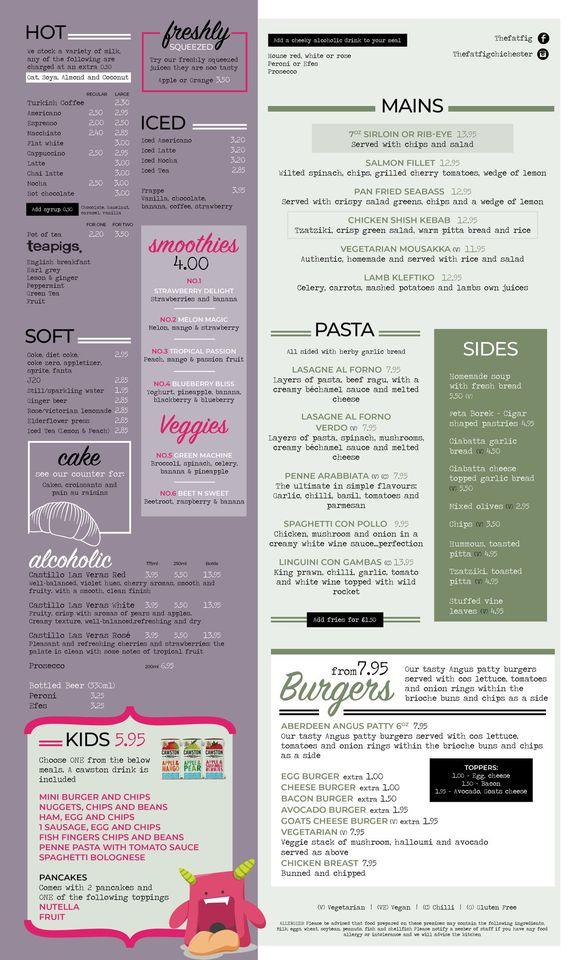 Menu at The Fat Fig cafe, Chichester
